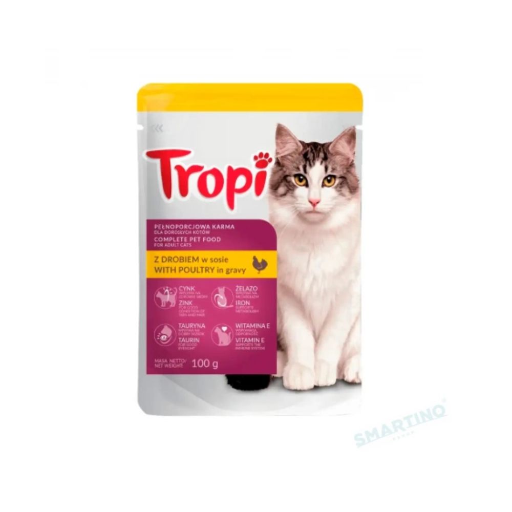 Tropi Adult pişiklər üçün nəm yem,sousda quş əti,100q Qiymeti | Biopet.az