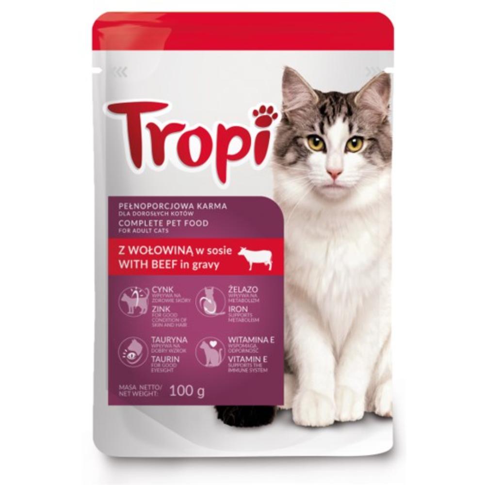 Tropi Yetkin pişik üçün nəm yem, sousda mal əti ilə, 100 q | Biopet.az