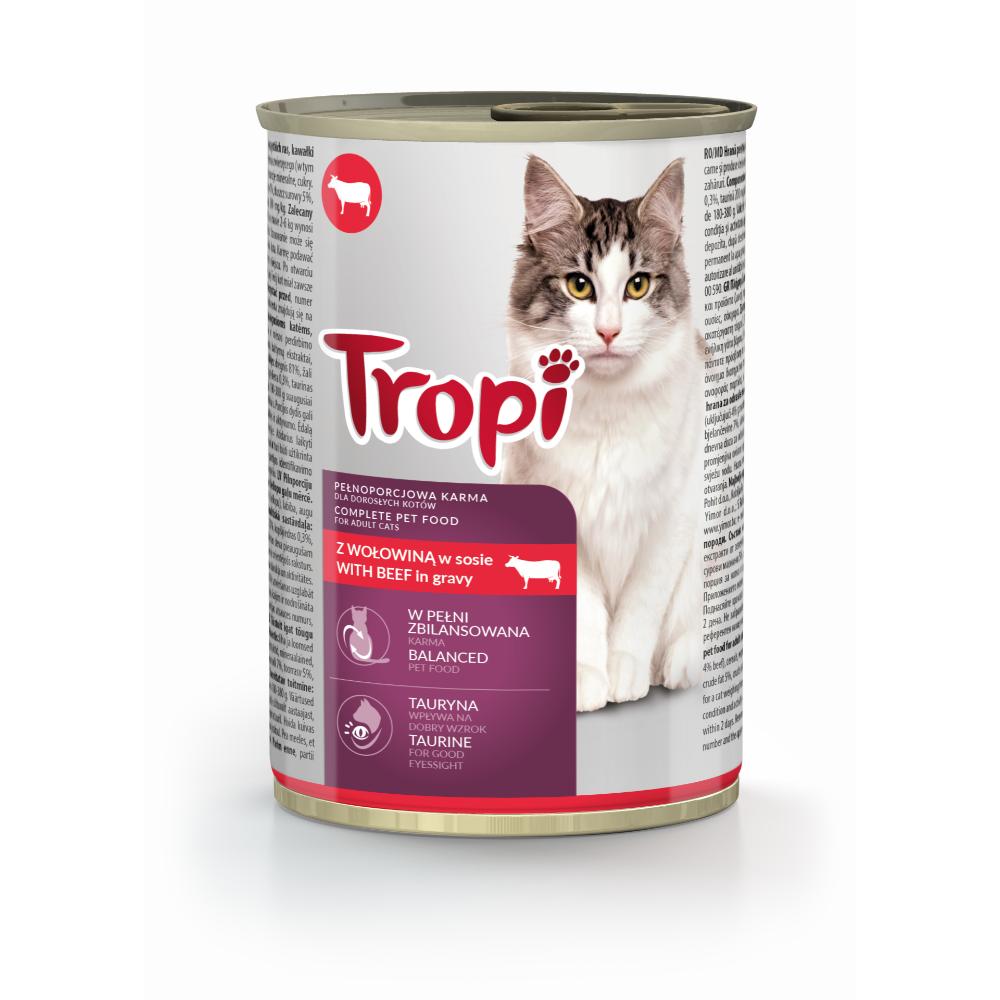 Tropi Yetkin pişik üçün konservləşdirilmiş yem, sousda mal əti ilə, 415 ...
