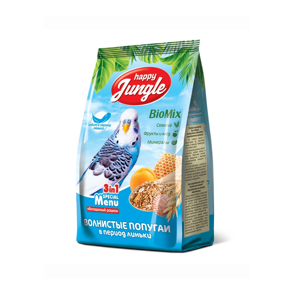 Happy Jungle Корм для волнистых попугаев, в период линьки, 500 г ...