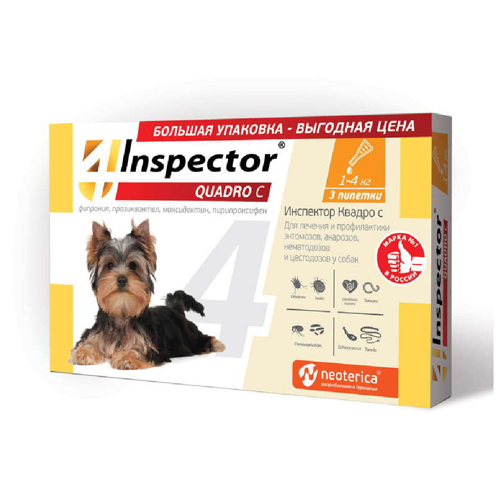 Inspector Quadro C Капли от внешних и внутренних паразитов для собак, 1 ...