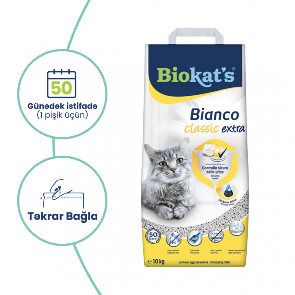 Biokat's Bianco Classic Extra Topalanan pişik qumu, aktivləşdirilmiş ...